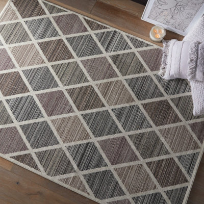 Modern Easy to Clean Multicoloured Chequered Geometric Rug for Living ...