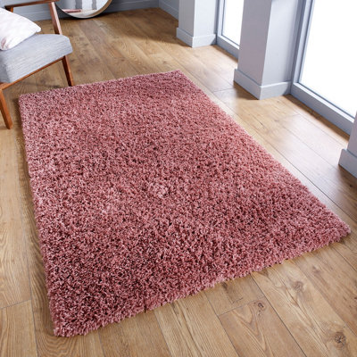 Modern Easy to Clean Pink Plain Shaggy Rug for Dining Rug-60cm X 120cm ...