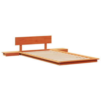 Modern Floor Bed Frame with Bedside Tables Wax Brown 90x200cm Solid Wood