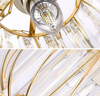 MODERN FLUSH MOUNTED CEILING LIGHT GOLD CRYSTAL