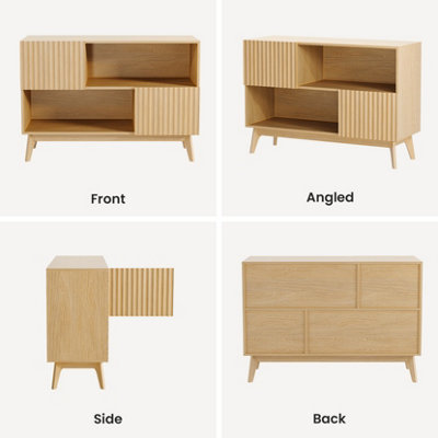 Modern Fluted Buffet Sideboard - Oak Solid Wood Storage Cabinet with ...