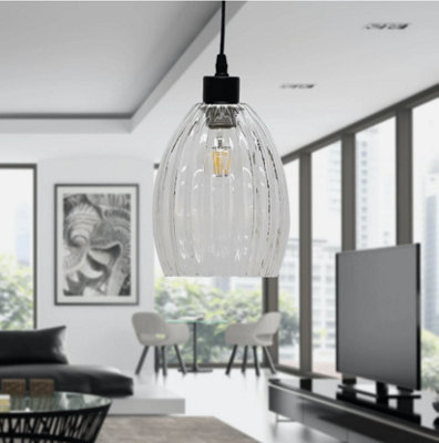 Modern Fluted Glass Easy Fit Pendant Shade Ceiling Lightshade