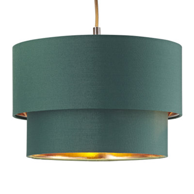 Modern Forest Green Cotton Double Tier Ceiling Shade with Shiny Copper ...