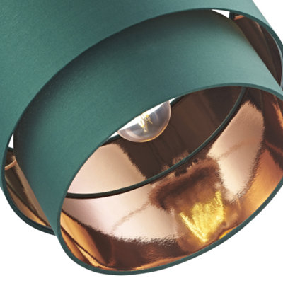 Modern Forest Green Cotton Double Tier Ceiling Shade with Shiny Copper ...