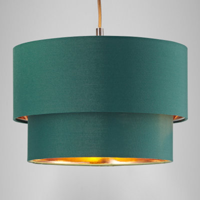 Modern Forest Green Cotton Double Tier Ceiling Shade with Shiny Copper ...