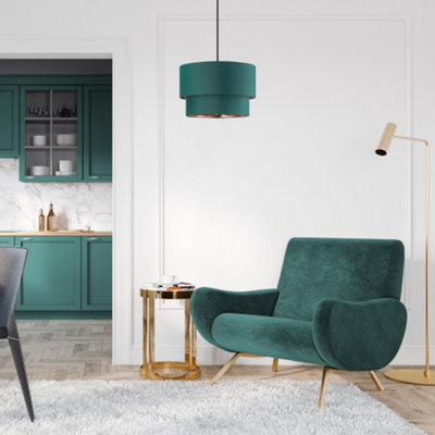 Modern Forest Green Cotton Double Tier Ceiling Shade with Shiny Copper ...
