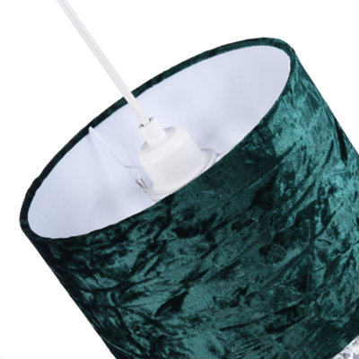 Modern Forest Green Crushed Velvet Pendant Shade with Clear Acrylic ...