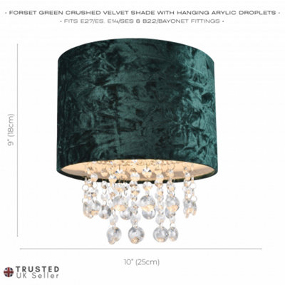 Modern Forest Green Crushed Velvet Pendant Shade with Clear Acrylic ...