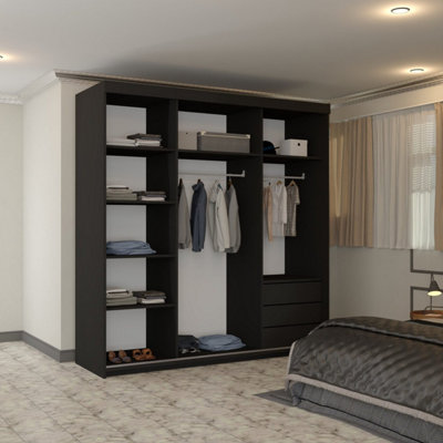 Modern Full Mirror Sliding Wardrobe with LED Light & Contemporary ...