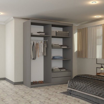 Modern Full Mirror Sliding Wardrobe with LED Light & Contemporary ...