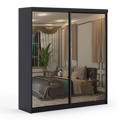 Modern Full Mirror Sliding Wardrobe with Sensor LED Light ...