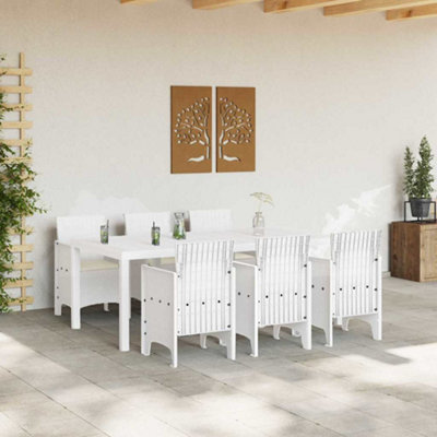 Modern Garden Dining Set 7 pcs White Polt rattan