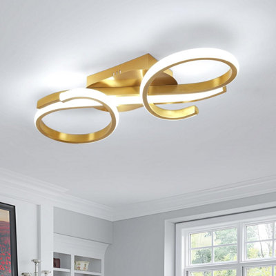 Modern Gold Sculptural LED Ceiling Light, 36W, 6500K Cool White, Energy ...