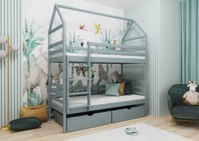 Modern Grey Alex Bunk Bed with Storage and Foam Mattresses (H)217cm (W ...