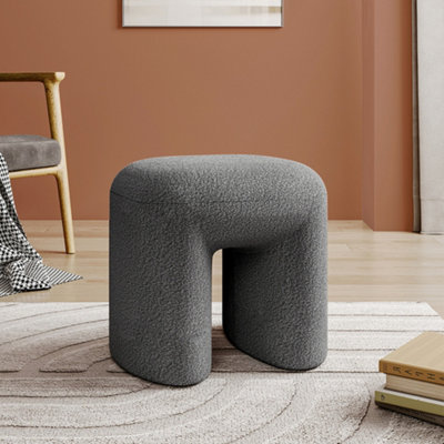 Modern Grey Faux Wool Upholstered Footstool W 460 x D 440 x H 410 mm