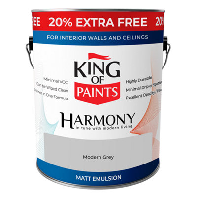 Modern Grey Matt Emulsion King of Paints Harmony 3L Can | DIY at B&Q