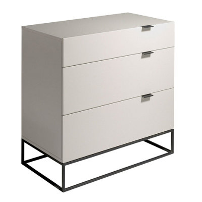 Modern Grey Wood and Black Steel Chest of Drawers for Stylish Storage