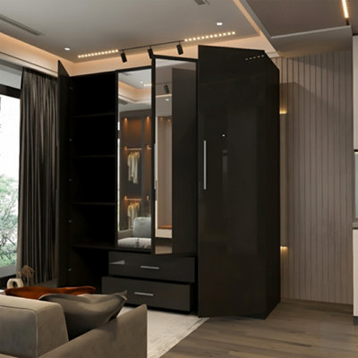 Modern High Gloss 2, 3 or 4 Door Wardrobe with Mirror, Shelves, Hanging ...