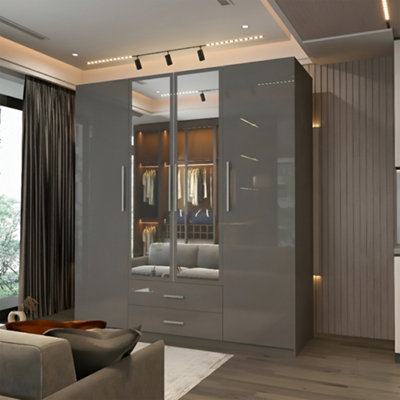 Modern High Gloss 2, 3 or 4 Door Wardrobe with Mirror, Shelves, Hanging ...