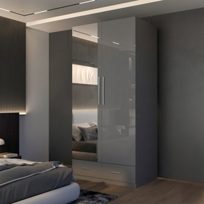 Modern High Gloss 2, 3 or 4 Door Wardrobe with Mirror, Shelves, Hanging ...