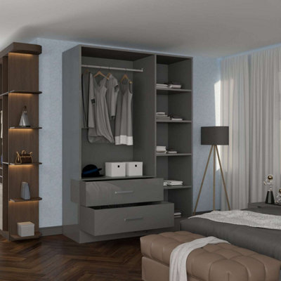 Modern High Gloss and Mirror 3 Door Hinged Wardrobe with Hanging Rail ...