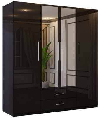 MODERN HIGH GLOSS HINGED WARDROBE WITH MIRROR - 2, 3 OR 4 DOORS AND ...