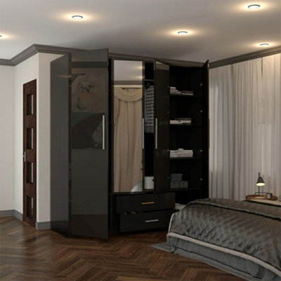 MODERN HIGH GLOSS HINGED WARDROBE WITH MIRROR - 2, 3 OR 4 DOORS AND ...