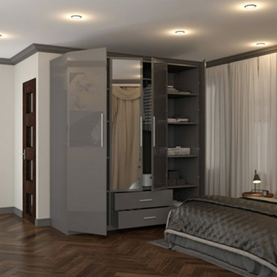 Modern High Gloss Hinged Wardrobe with Mirror - 2, 3 or 4 Doors and ...