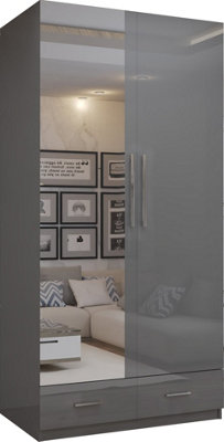 Modern High Gloss Hinged Wardrobe with Mirror - 2, 3 or 4 Doors and ...