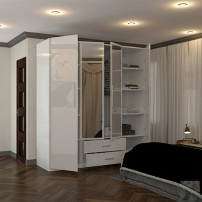 Modern High Gloss Hinged Wardrobe with Mirror - 2, 3 or 4 Doors and ...