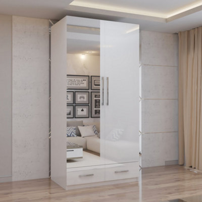 Modern High Gloss Hinged Wardrobe with Mirror - 2, 3 or 4 Doors and ...