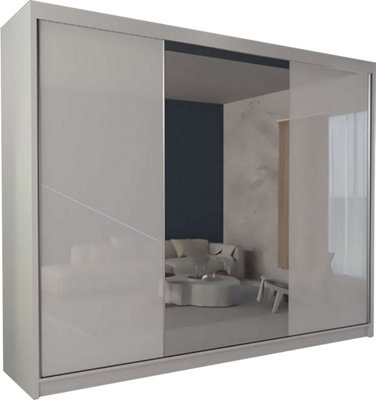 Modern High Gloss Sliding Wardrobe with Mirror Durable Drawers, Shelves ...