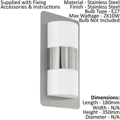 Modern IP44 Outdoor Wall Light in Stainless Steel with Dual E27 Bulb ...