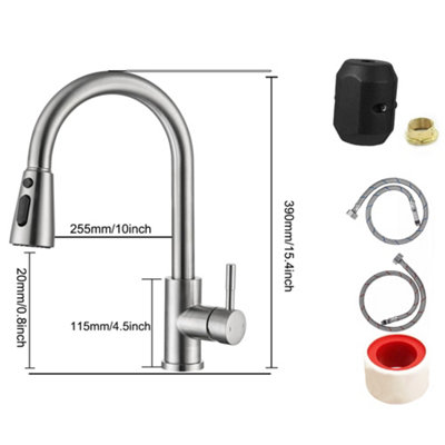 Modern Kitchen Mixer Tap with Pull Out Spray Spout & Single Lever - Chrome