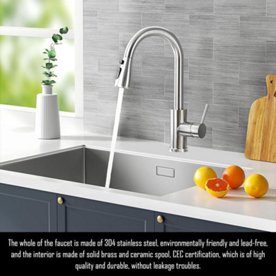Modern Kitchen Mixer Tap with Pull Out Spray Spout & Single Lever - Chrome