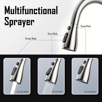 Modern Kitchen Mixer Tap with Pull Out Spray Spout & Single Lever - Chrome