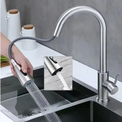 Modern Kitchen Mixer Tap with Pull Out Spray Spout & Single Lever - Chrome
