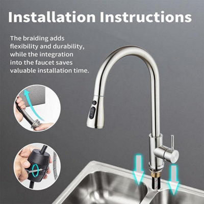 Modern Kitchen Mixer Tap with Pull Out Spray Spout & Single Lever - Chrome