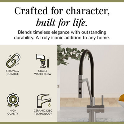 Modern Kitchen Mono Mixer Tap with 1 Lever Handle, 436mm - Brushed Nickel