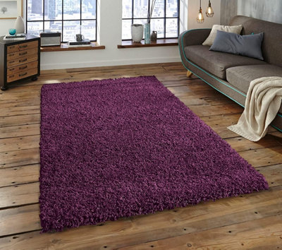 Modern Large Purple Fluffy Shaggy Area Rug, 50mm/5cm Deep Pile Rug ...