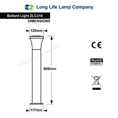 MODERN LED BOLLARD LIGHT STAINLESS ZLC310K WITH WARM WHITE 5W E27 CLEAR ...