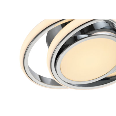 Modern LED Ceiling Light with Chrome Rings and Central Downlighter