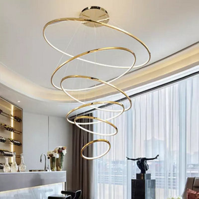 MODERN LED CHANDELIER PENDANT LIGHT STAINLESS STEEL RINGS SOFT TUBE ...