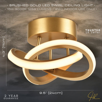 Modern LED Gold Ceiling Light with Swirl Thick Metal Strip Creates 1253 ...