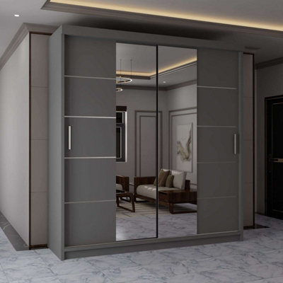 Modern LED Light Mirror Sliding Wardrobe with Elegant Display Cabinet ...