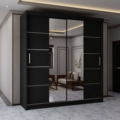 Modern LED Light Mirror Sliding Wardrobe with Elegant Display Cabinet ...