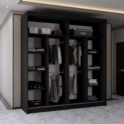 Modern LED Light Mirror Sliding Wardrobe with Elegant Display Cabinet ...