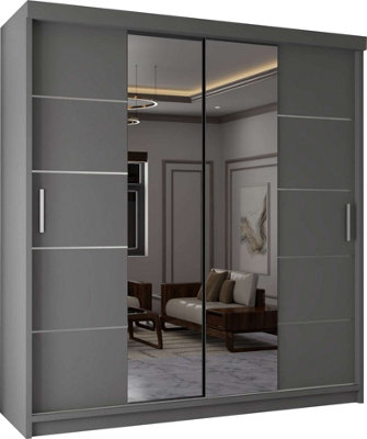 Modern LED Light Mirror Sliding Wardrobe with Elegant Display Cabinet ...