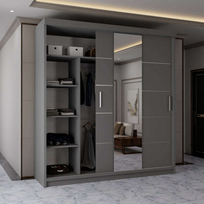 Modern LED Light Mirror Sliding Wardrobe with Elegant Display Cabinet ...