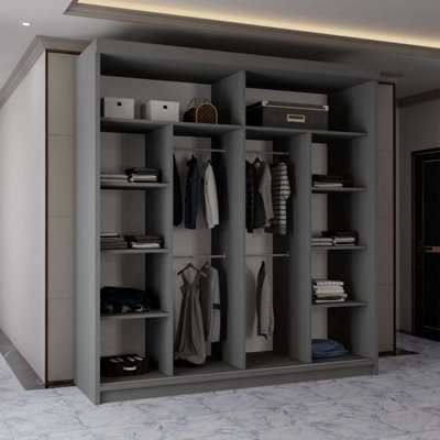 Modern LED Light Mirror Sliding Wardrobe with Elegant Display Cabinet ...